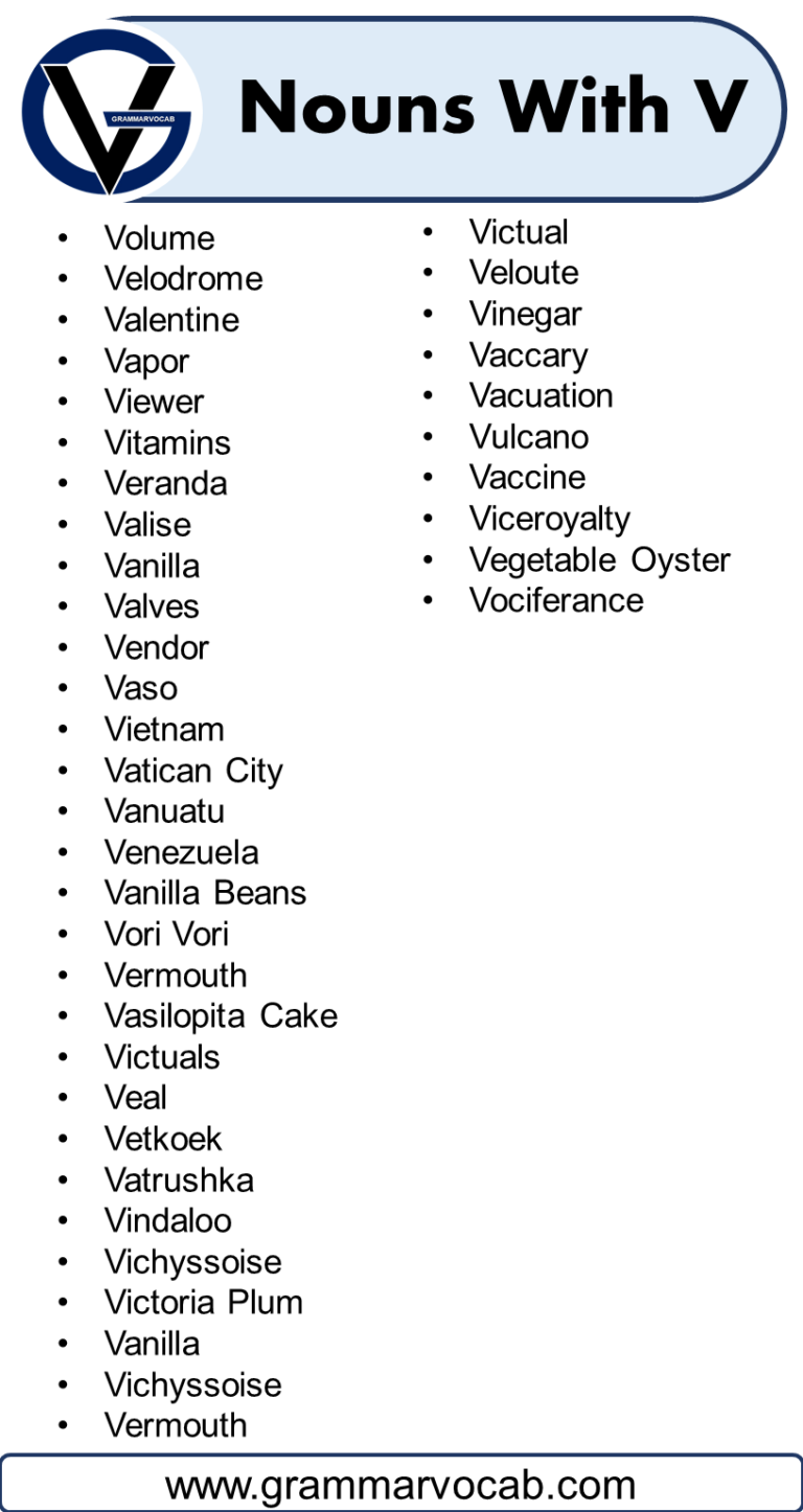 List of Nouns That Start With V - GrammarVocab
