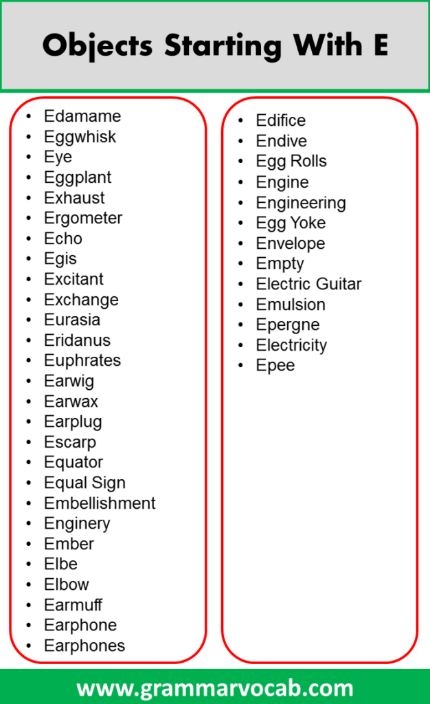 Nouns Starting With E - GrammarVocab