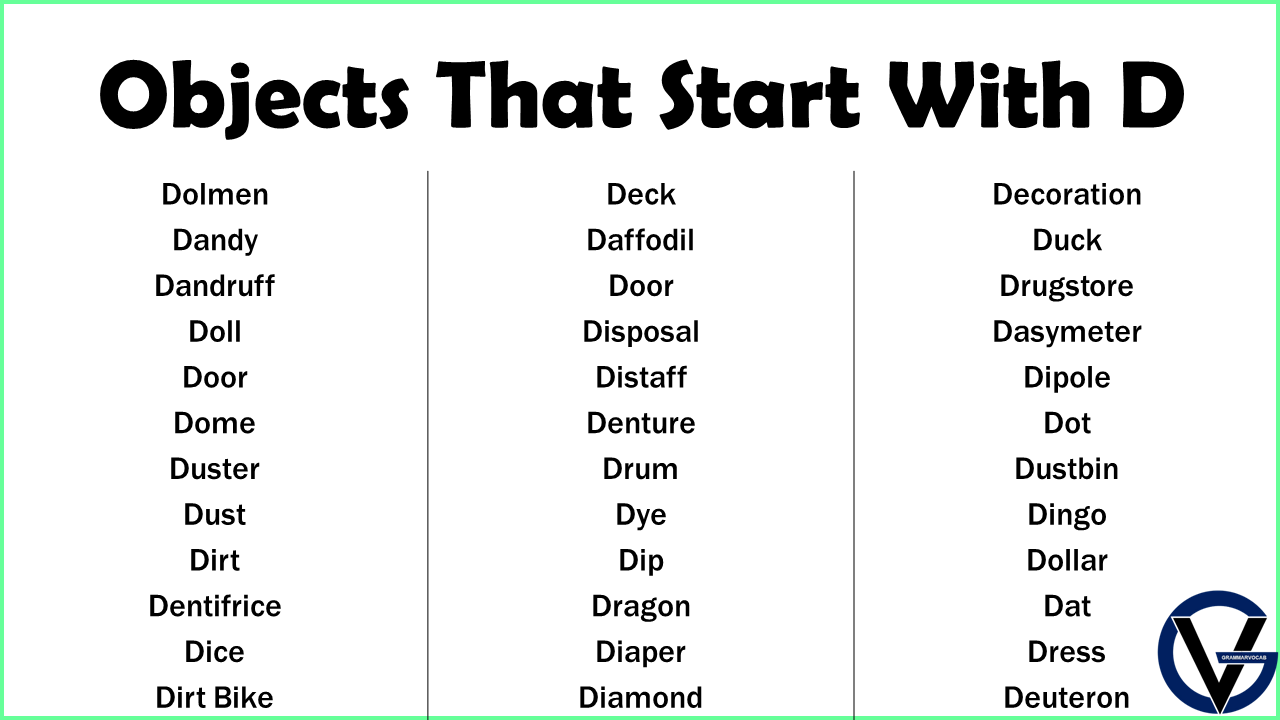Objects Starting With D - GrammarVocab