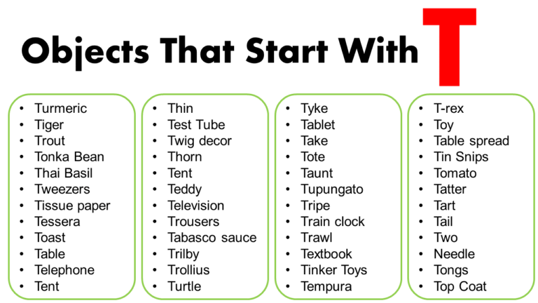 Objects That Start With T - GrammarVocab