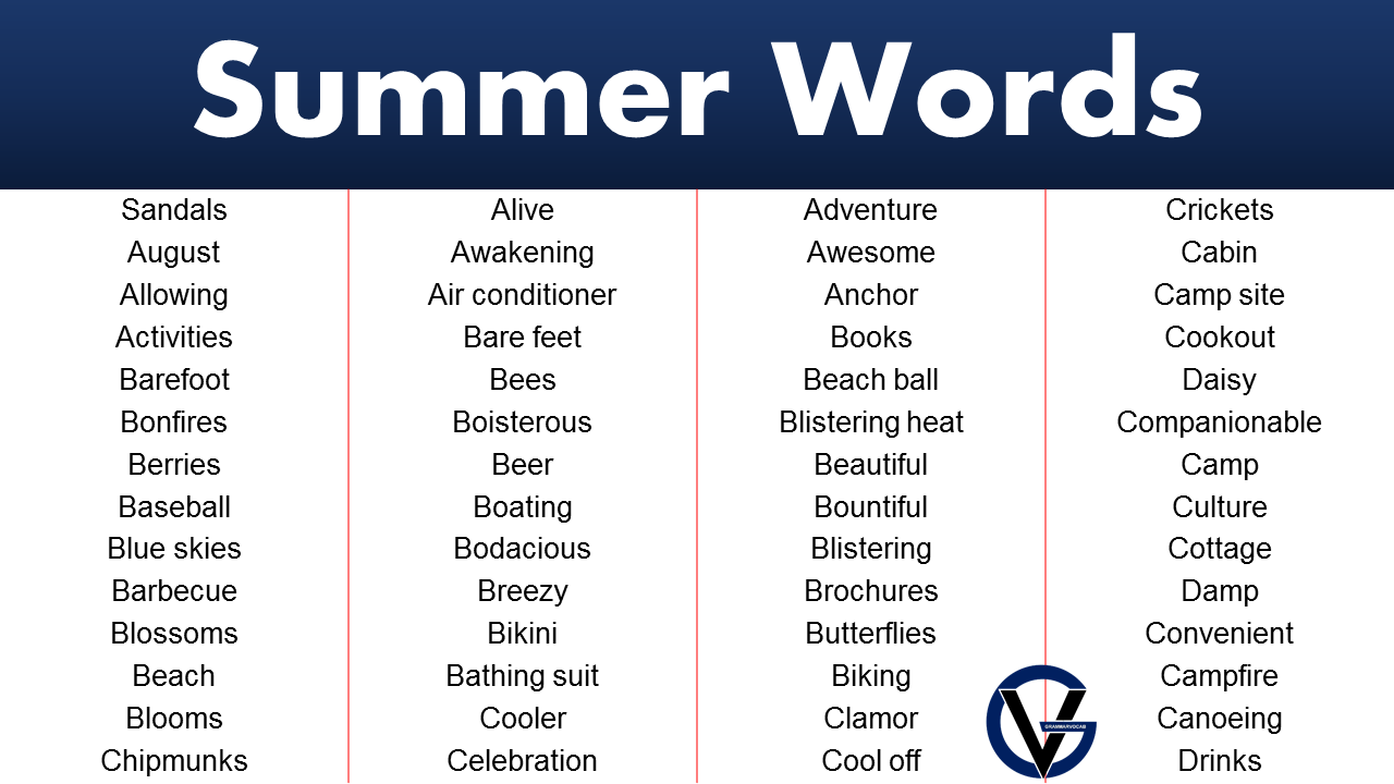 List Of Summer Words GrammarVocab List Of Summer Words GrammarVocab