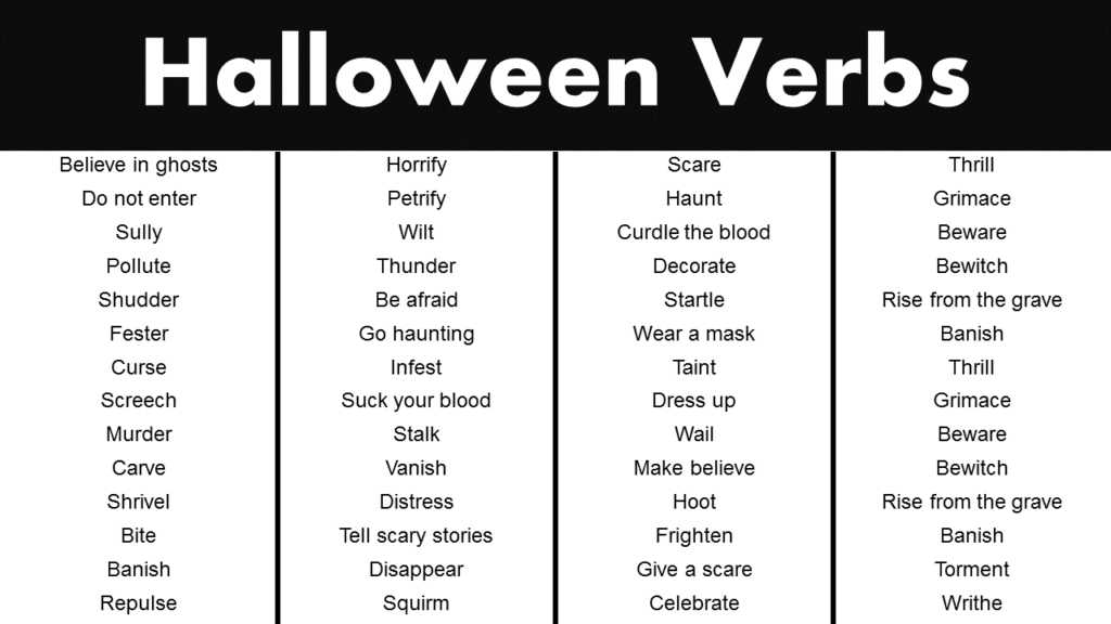 List Of Halloween Verbs GrammarVocab