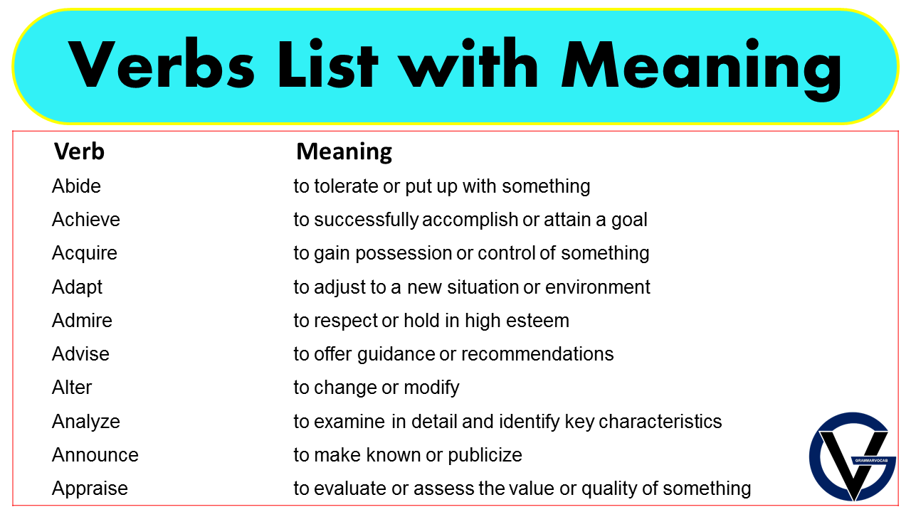 Verbs List With Meaning GrammarVocab Verbs List With Meaning GrammarVocab