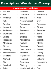 List of Descriptive Words for Money - GrammarVocab
