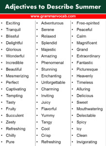 Adjectives to Describe Summer - GrammarVocab