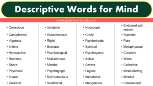 List of Descriptive Words for Mind - GrammarVocab