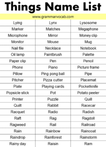 Things Name List A to Z | Objects Name - GrammarVocab