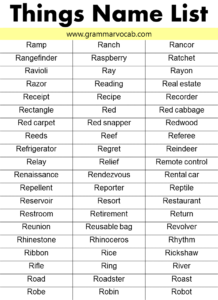 Things Name List A to Z | Objects Name - GrammarVocab