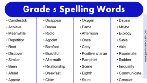 List of Grade 5 Spelling Words - GrammarVocab