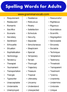 List of Spelling Words for Adults | PDF - GrammarVocab