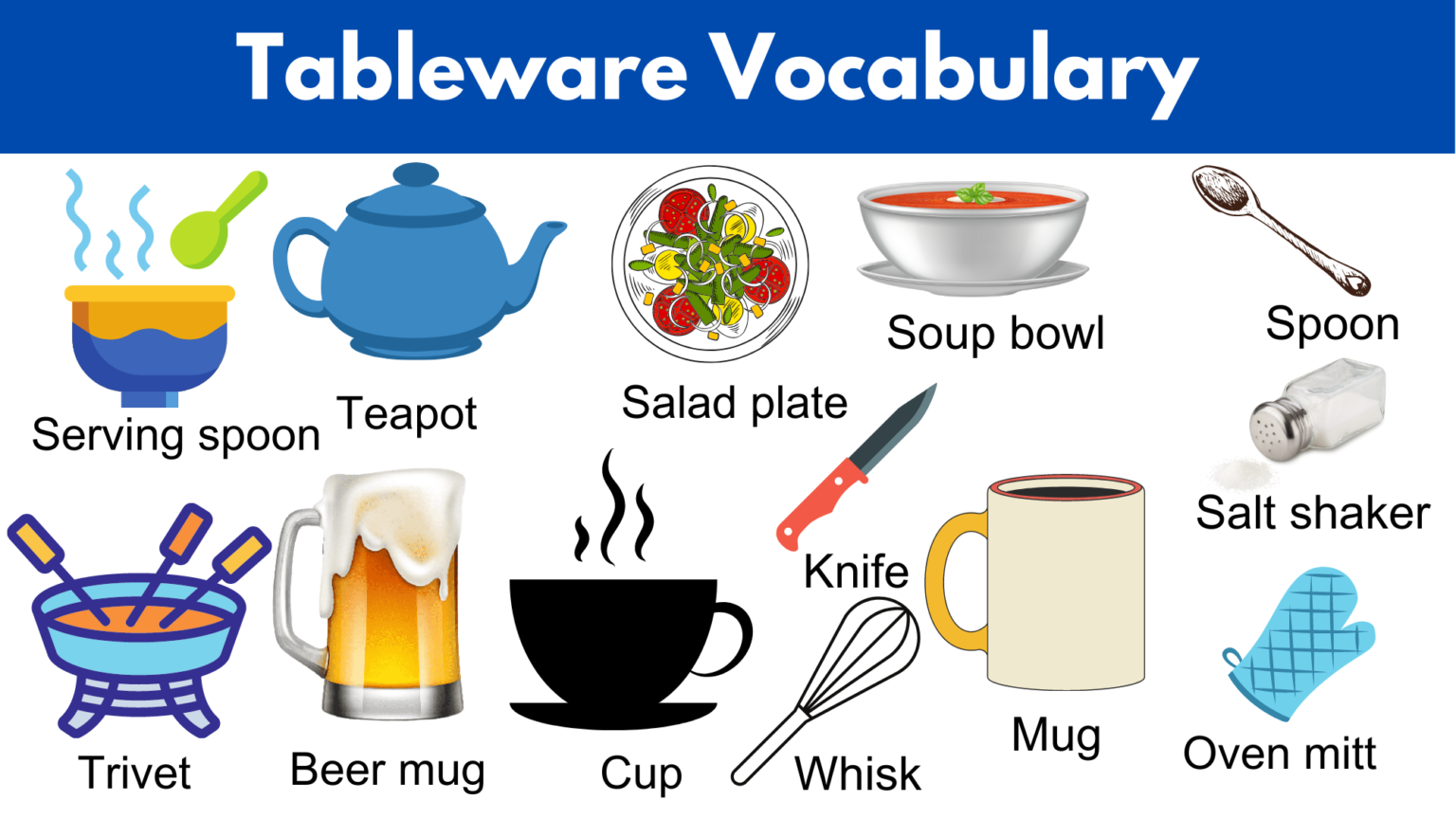 Tableware Vocabulary – Tableware with Pictures - GrammarVocab