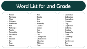 English Vocabulary Word List for 2nd Grade | PDF - GrammarVocab