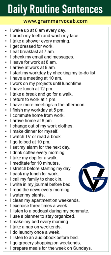 Daily Routine Sentences in English - GrammarVocab Daily Routine Sentences in English - GrammarVocab