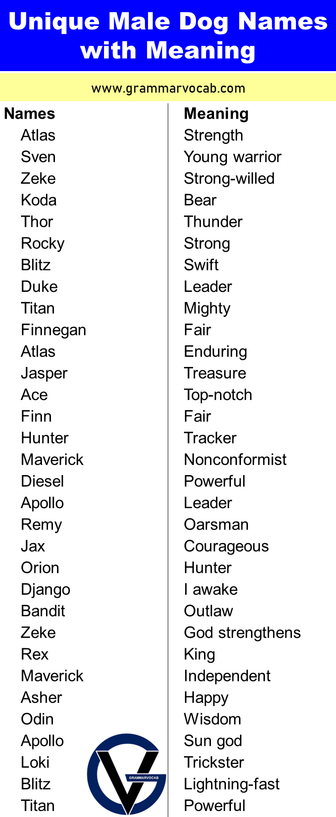 Male Dog Names With Meaning GrammarVocab
