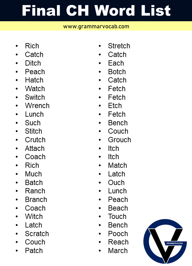 CH Word List List Of CH Words In English GrammarVocab CH Word List List Of CH Words In English GrammarVocab
