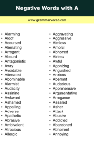 Negative Words That Start with A - GrammarVocab