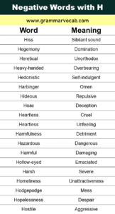 Negative Words That Start with H - GrammarVocab