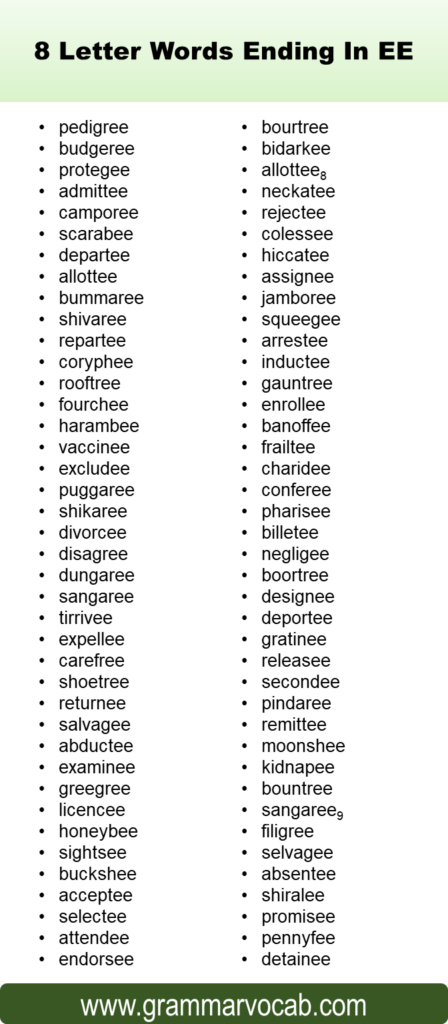 List of Words that End in "EE" - GrammarVocab