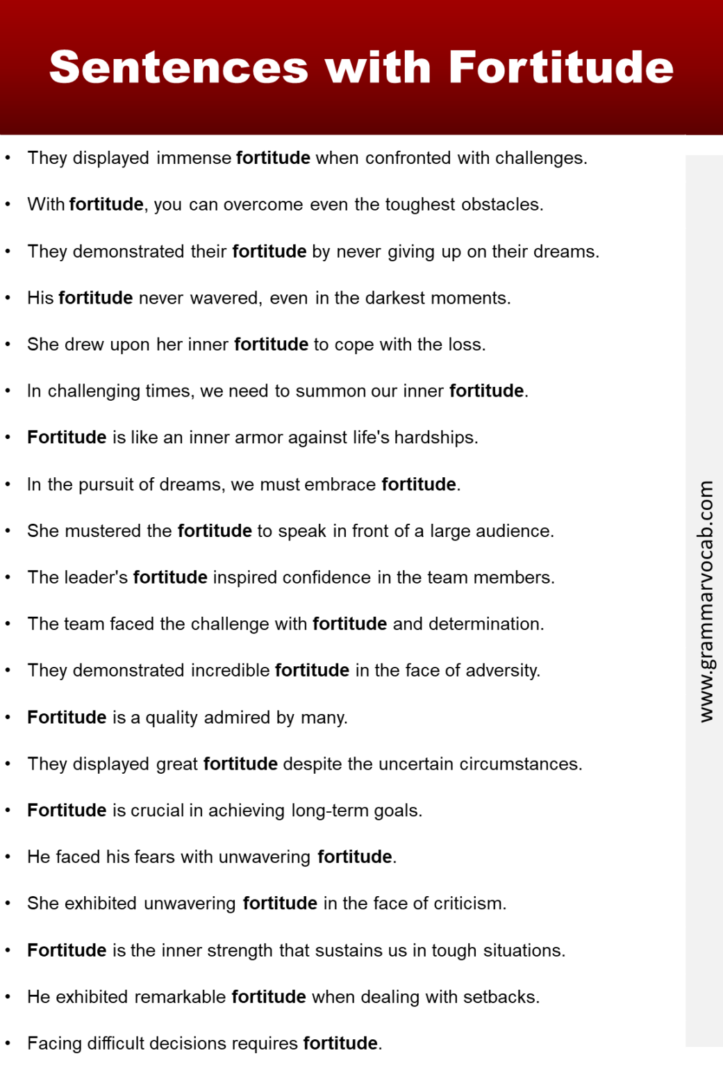 English Sentences with Fortitude - GrammarVocab