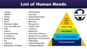 List of Human Needs: Things Humans Need Everyday - GrammarVocab
