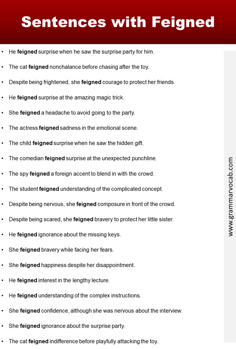 Use Feigned in A Sentence - GrammarVocab