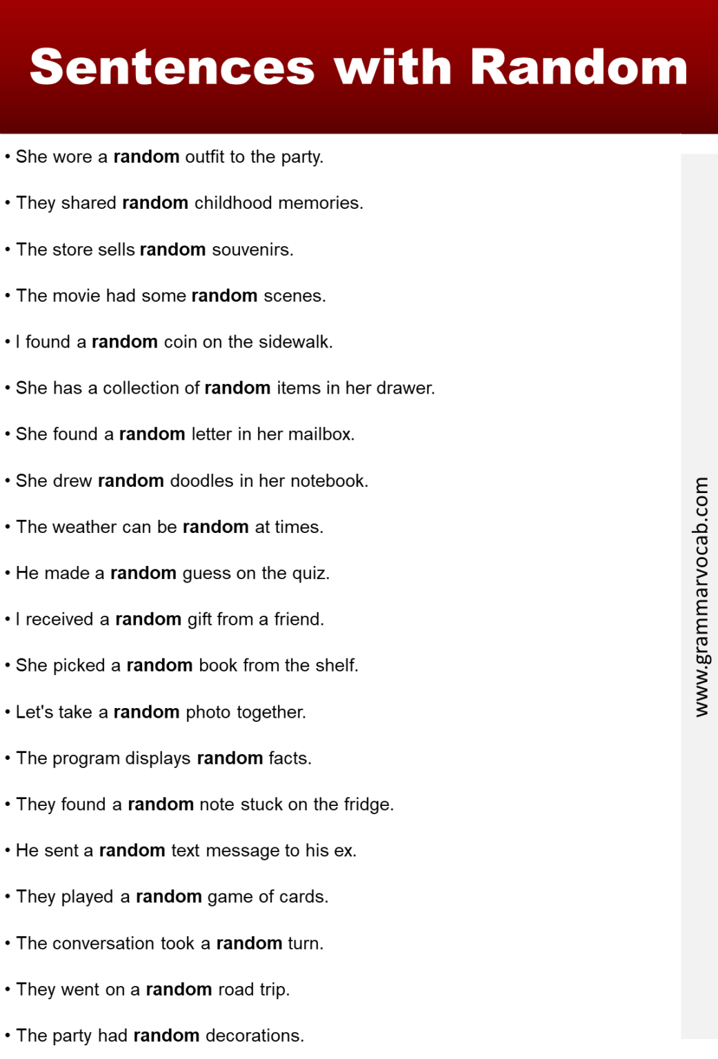 Sentences with Random - GrammarVocab