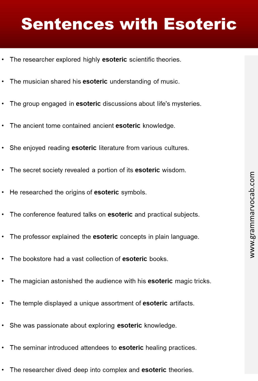 Examples of 'Esoteric' In A Sentence - GrammarVocab