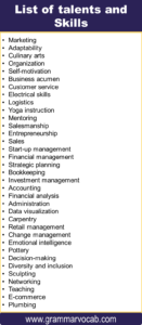 List of Talents and Skills - GrammarVocab