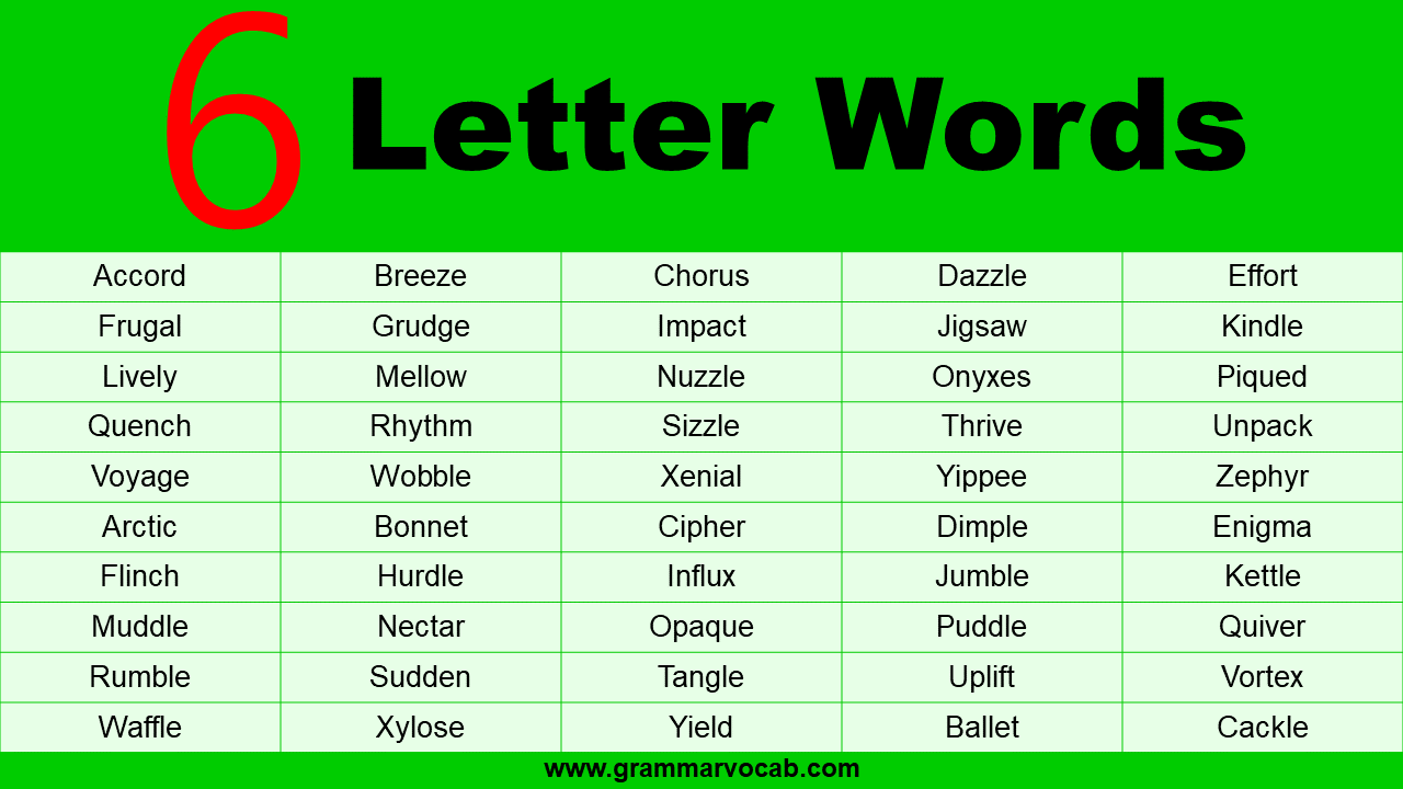 List Of Common 6 Letter Words In English GrammarVocab List Of Common 6 Letter Words In English GrammarVocab