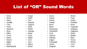 List of “OR” sound words In English - GrammarVocab