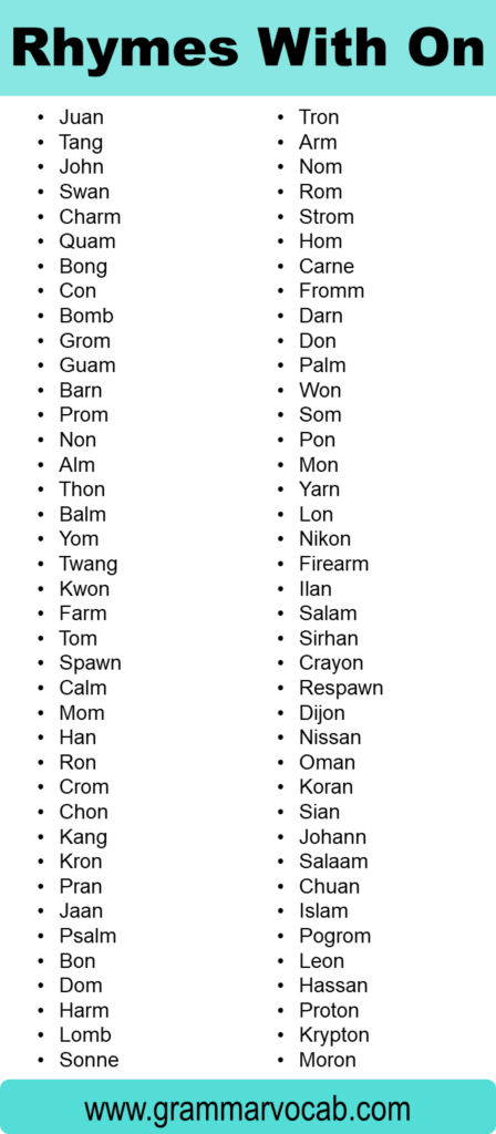 Words That Rhyme With "On" - GrammarVocab
