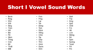 Short I Vowel Sound Words in English - GrammarVocab