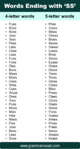 List of English Words Ending with ‘SS’ - GrammarVocab