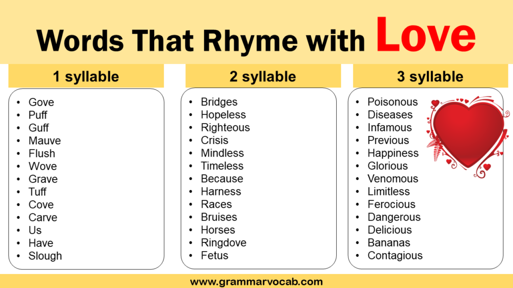 World Of Love Rhyming Words GrammarVocab World Of Love Rhyming Words GrammarVocab