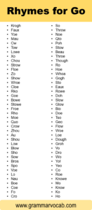 Words That Rhyme With Go - GrammarVocab