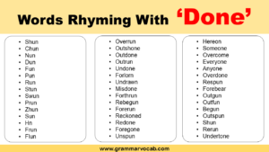 English Words Rhyming With Done - GrammarVocab