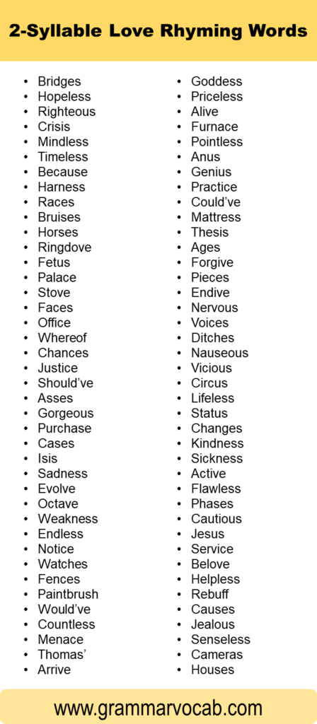 World of Love Rhyming Words - GrammarVocab