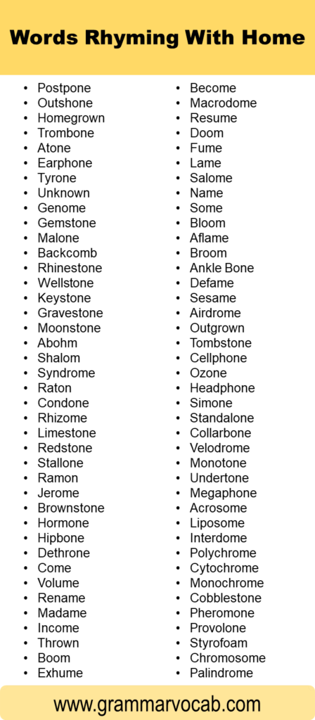 Words Rhyming With Home - GrammarVocab