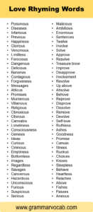 World of Love Rhyming Words - GrammarVocab