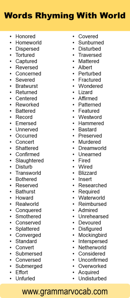 Words That Rhyme With World - GrammarVocab