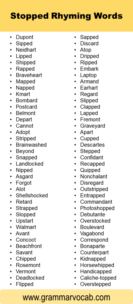 Words That Rhyme With Stopped - GrammarVocab