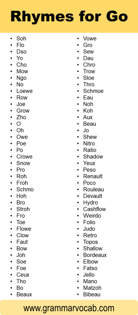 Words That Rhyme With Go - GrammarVocab