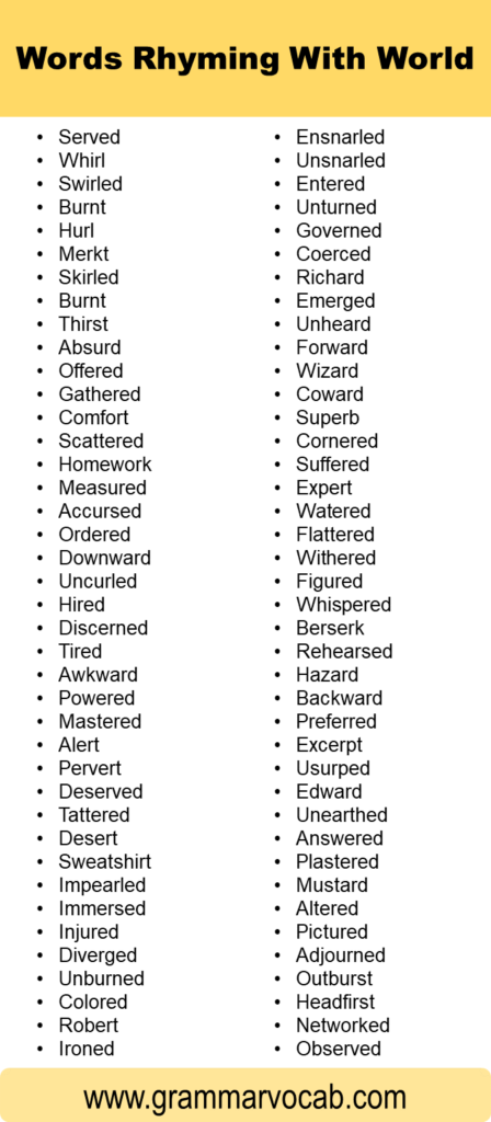 Words That Rhyme With World - GrammarVocab