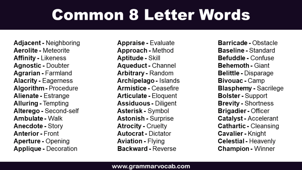 Common 8 Letter Words In English With Meaning GrammarVocab