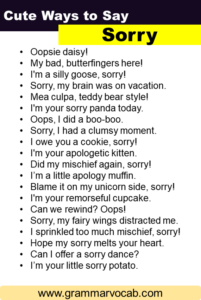 Other Ways to Say Sorry: Cute, Creative, & Funny - GrammarVocab