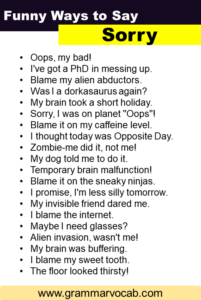 Other Ways to Say Sorry: Cute, Creative, & Funny - GrammarVocab