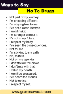101 Ways to Say No To Drugs & Alcohol in English - GrammarVocab