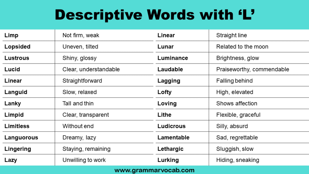 Adjectives L Words To Describe Someone GrammarVocab