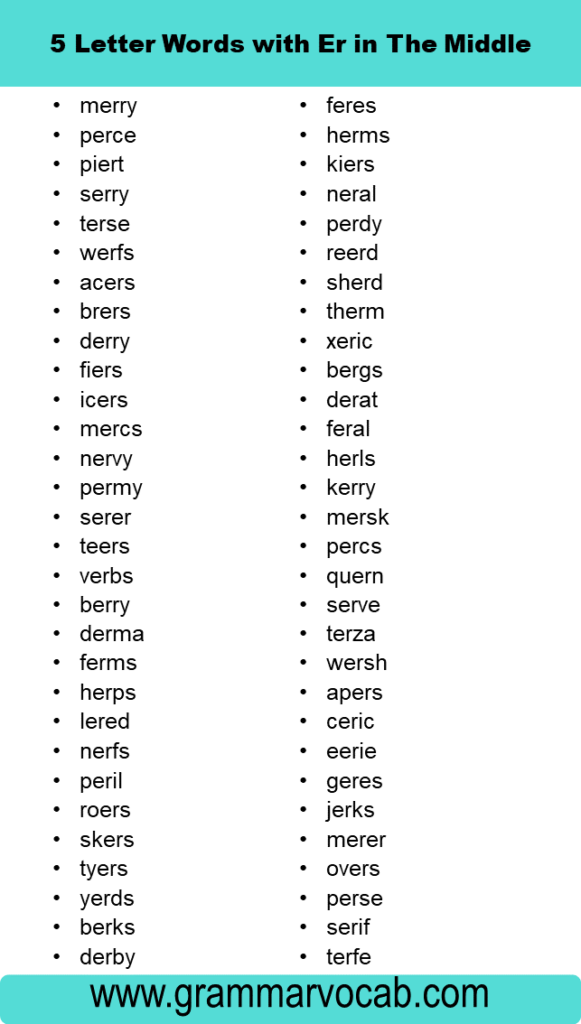 5 Letter Words with Er in The Middle - GrammarVocab