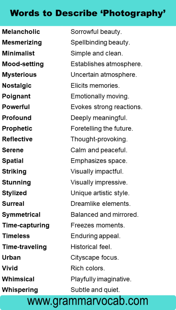 Adjectives: Words To Describe Photography - GrammarVocab